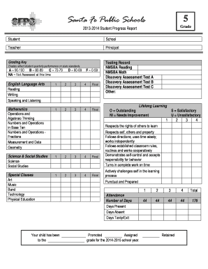 Fillable Online sfps Santa Fe Public Schools 5 Grade 20132014 Student ...