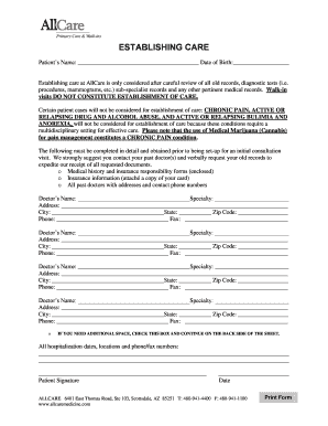 Fillable Online Establishing Care Form - AllCare Fax Email Print ...