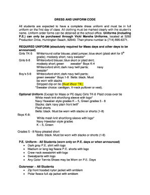 Fillable Online DRESS AND UNIFORM CODE Uniforms including PE can only ...