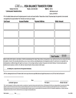 Fillable Online CSE VISA Balance Transfer Form Please use this form to ...