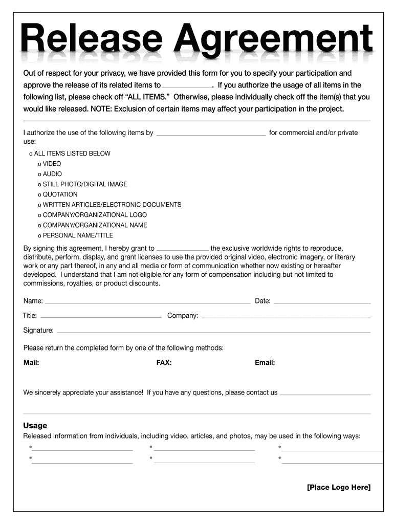 Fillable Online Release Form Template - leightronixcom Fax Email Print ...