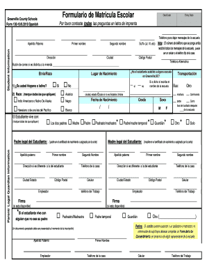 Fillable Online Formulario de Matricula Escolar - Greenville County ...