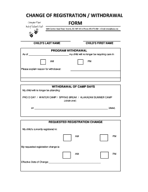 Fillable Online CHANGE OF REGISTRATION WITHDRAWAL FORM Fax Email Print ...