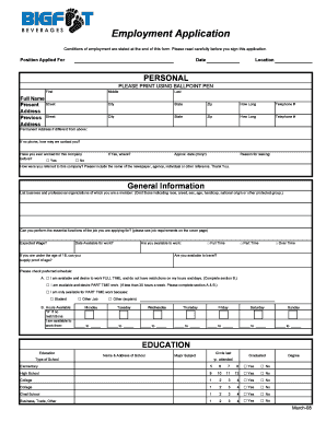 Fillable Online Pepsi Employment Application - Bigfoot Beverages Fax ...
