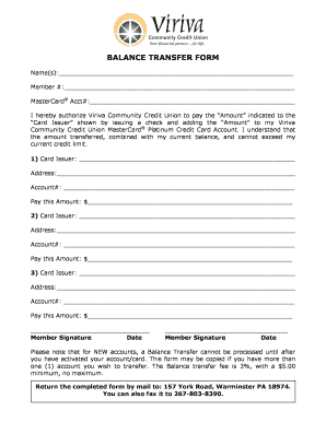 Fillable Online BALANCE TRANSFER FORM - bVirivab Community Credit Union ...