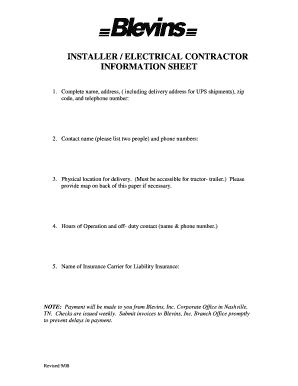 Fillable Online INSTALLER ELECTRICAL CONTRACTOR INFORMATION SHEET Fax ...