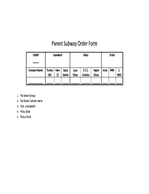 Fillable Online Parent Subway Order Form - bMountainb bKidsb Fax Email ...