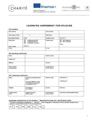 Fillable Online erasmus charite LEARNING AGREEMENT FOR STUDIES ...