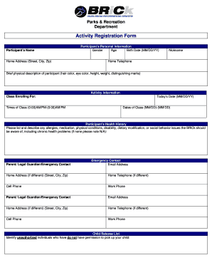 Fillable Online Activity Registration Form - Burleson Fax Email Print ...
