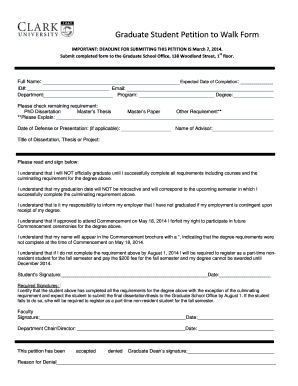 Fillable Online news clarku Graduate Student Petition to Walk Form ...