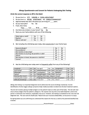 Fillable Online Allergy Questionnaire for Patients Undergoing Skin ...