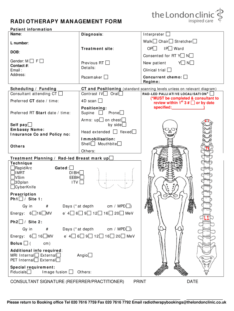 Fillable Online thelondonclinic co RADIOTHERAPY MANAGEMENT FORM - The ...