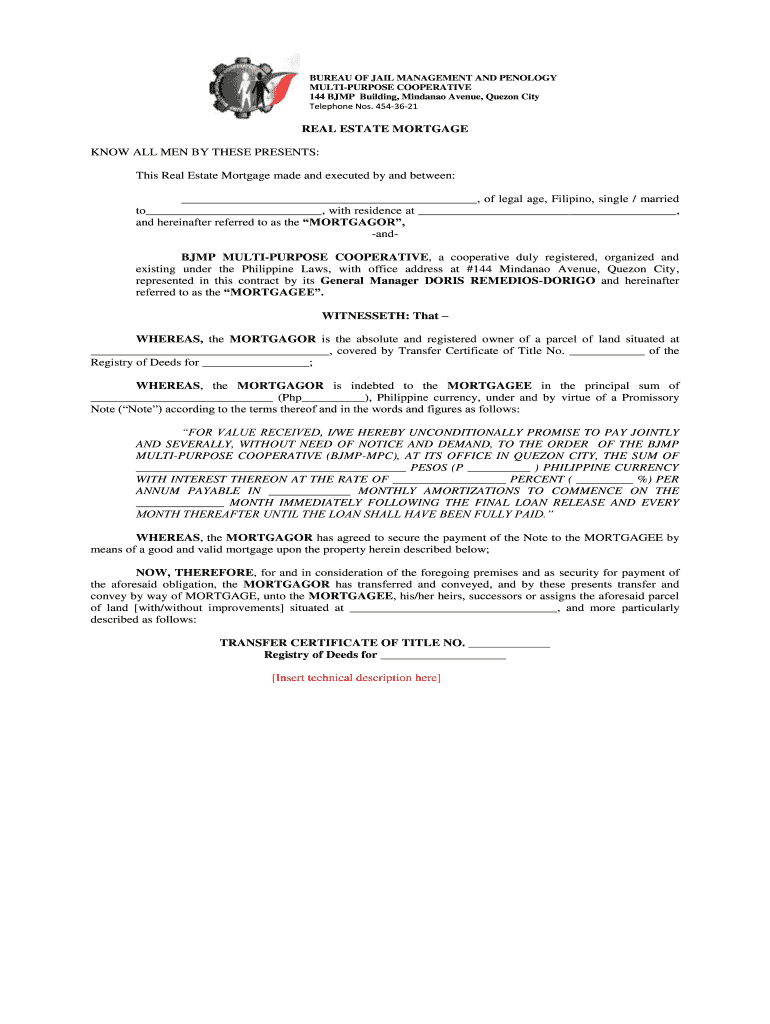 Fillable Online bjmpmpc Real estate mortgage form Fax Email Print ...