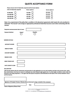 Fillable Online civilsure co QUOTE ACCEPTANCE FORM - bCivilsureb Fax ...