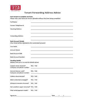 Fillable Online Tenant Forwarding Address Advice Fax Email Print ...