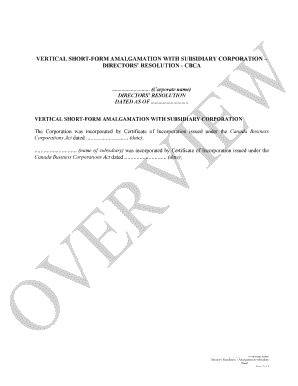 Fillable Online VERTICAL SHORT-FORM AMALGAMATION WITH SUBSIDIARY Fax ...