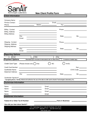 Fillable Online New Client Profile Form Account Fax Email Print - pdfFiller