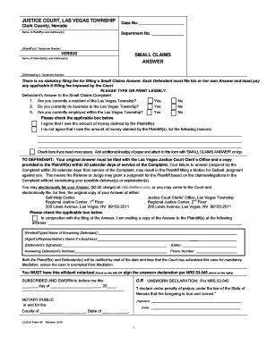Fillable Online Small Claims - bAnswerb - bFormb - Las Vegas Justice ...
