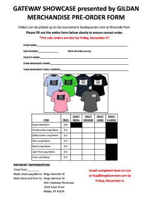 Fillable Online GATEWAY SHOW ASE presented by GILDAN MERHANDISE PRE ...