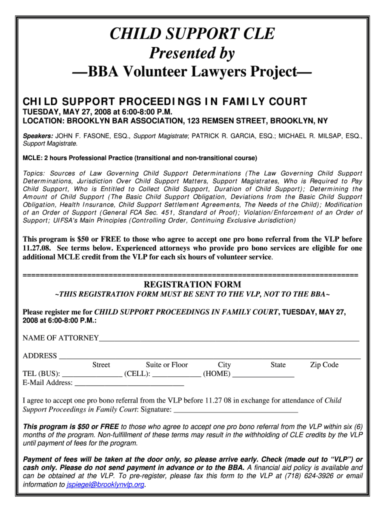 Fillable Online probono BBA Flyer for VLP CLE Child Supportdoc Fax ...