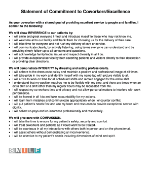 Fillable Online Statement of Commitment to Coworkers/Excellence - CHI ...
