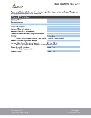 Fillable Online TotaleReceipts PreInstall Survey Fax Email Print - pdfFiller