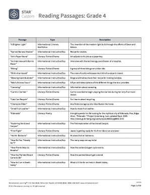 Fillable Online Reading Passages: Grade 4 - RP Help - Renaissance ...