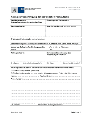 Ausfüllbar Online nordschwarzwald ihk24 Antrag zur Genehmigung der betrieblichen Fachaufgabe Fax ...