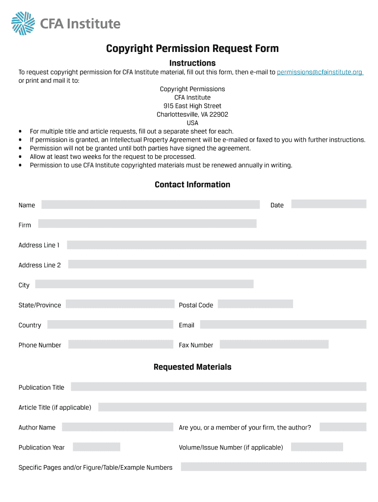 Fillable Online cfapubs BCopyrightb Permission Request Form - CFA Institute Publications Fax ...