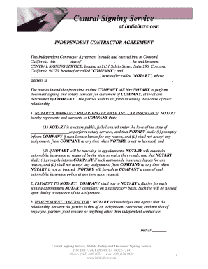 Fillable Online Independent Contractor Agreement - Initial Here ...