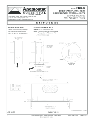 Fillable Online Model FDB-S FIXED VANE PLENUM SLOT SUBMITTAL DIFFUSER ...