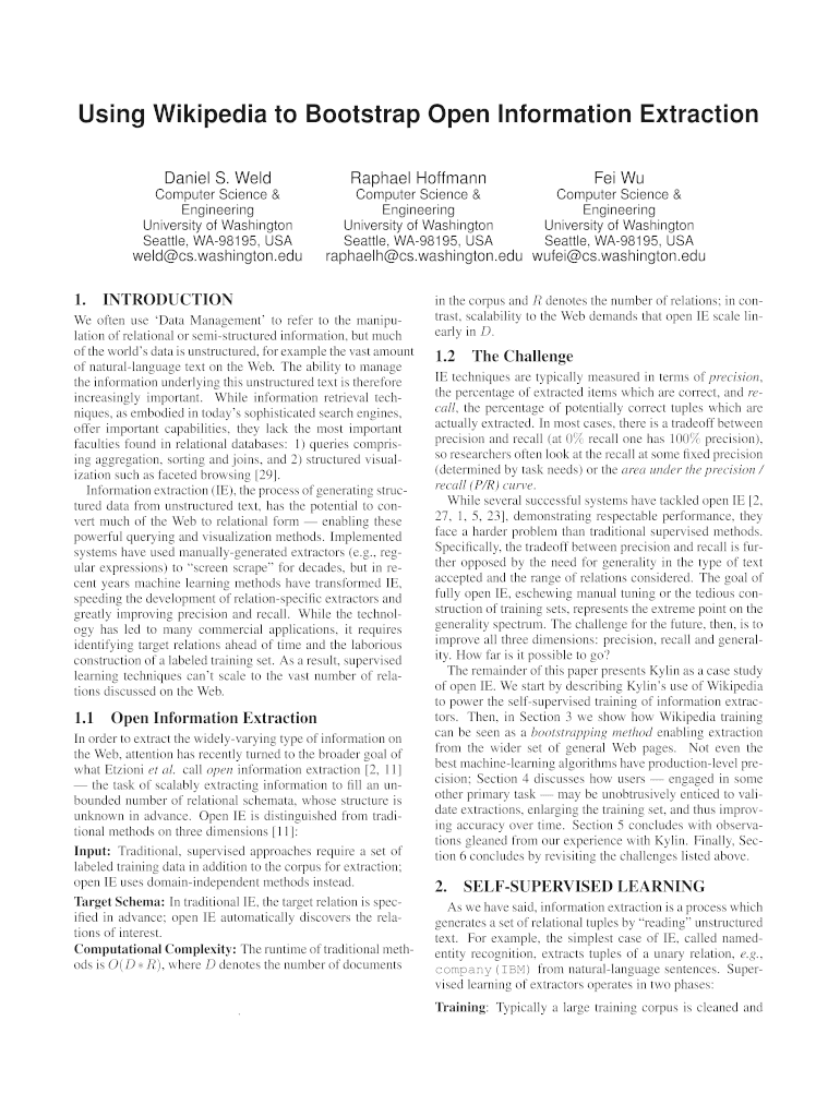 Fillable Online Using Wikipedia to Bootstrap Open Information ...