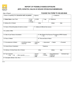 Fillable Online marion floridahealth REPORT OF POSSIBLE RABIES EXPOSURE ...