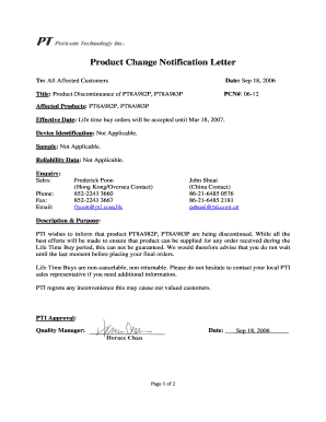Fillable Online Product Change Notification Letter Fax Email Print ...