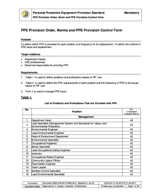 Fillable Online PPE Provision Order Norms and PPE Provision Control ...