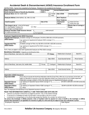 Fillable Online Personal Accident Insurance Enrollment Form - Adventist ...