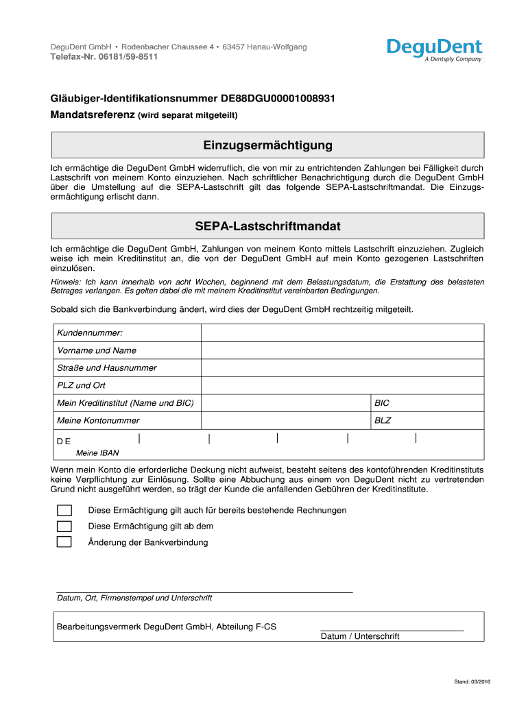 Ausfüllbar Online degudent SEPA - Kombi Mandat von IT erstellt als pdf ...