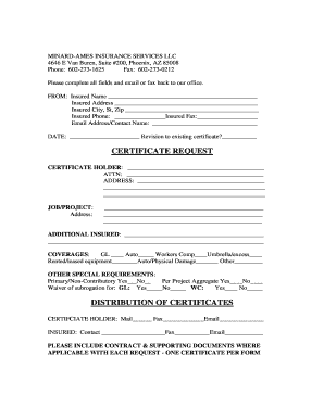 Fillable Online New cert request form - bINSURICAb Home Fax Email Print ...