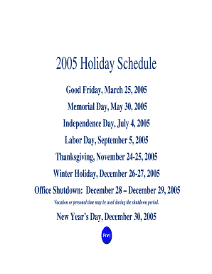 Fillable Online Microsoft PowerPoint - 2005 Holiday Scheduleppt Read ...