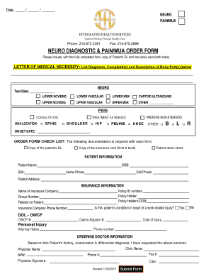 Fillable Online NEURO DIAGNOSTIC amp PAINMUA ORDER FORM Fax Email Print ...