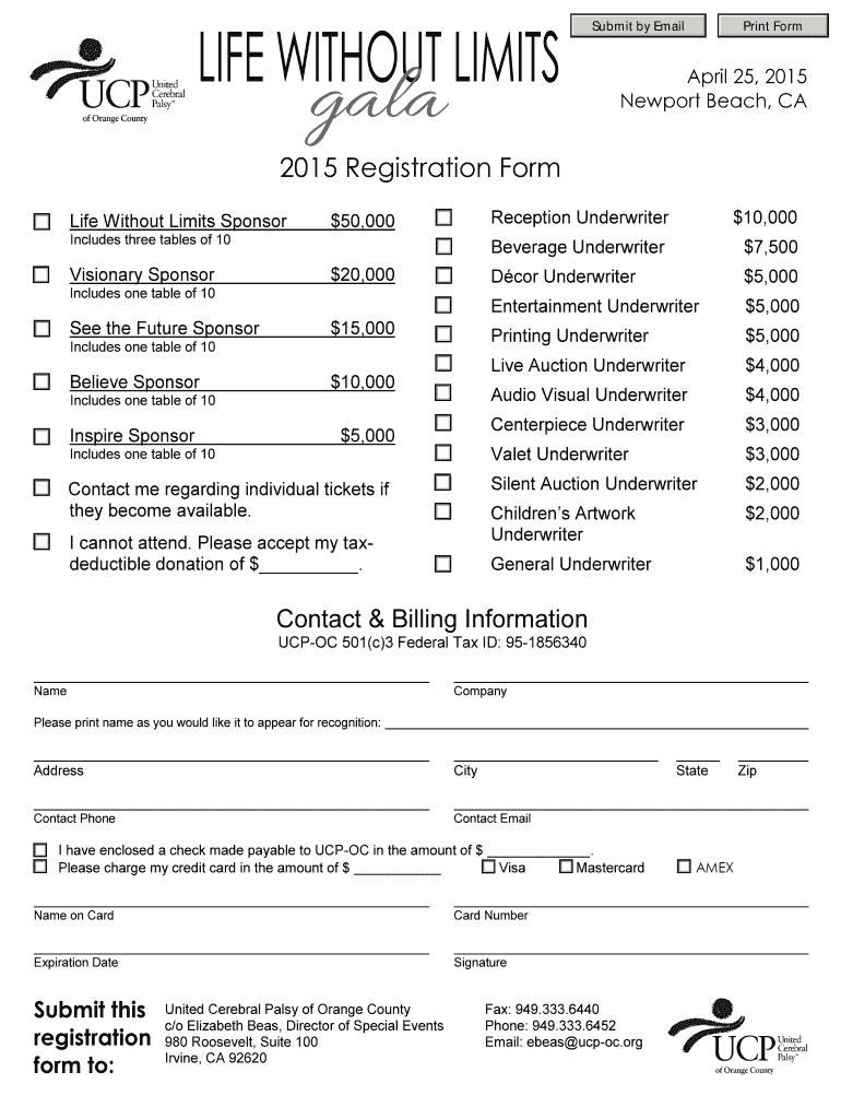 Fillable Online ucp-oc 2015 Registration Form - UCP-OC Fax Email Print ...
