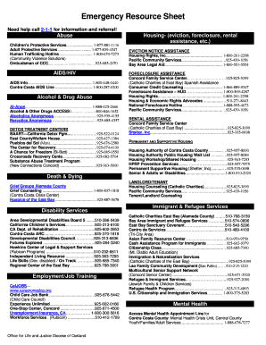 Fillable Online Emergency Resource Sheet Fax Email Print - pdfFiller