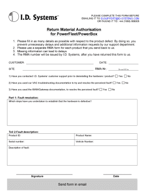 Fillable Online Return Material Authorisation for PowerFleet/PowerBox ...
