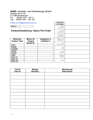 Fillable Online Spare parts order form as pdf-file for download. Fax ...