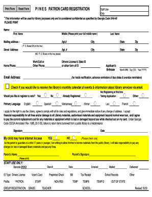 Fillable Online claytonpl P I N E S PATRON CARD bREGISTRATIONb Fax ...