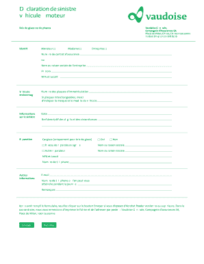 Fillable Online vaudoise D claration de sinistre v hicule moteur - Vaudoise Assurances Fax Email ...