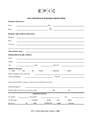 Fillable Online EPIC Gift Certificate form.xls Fax Email Print - pdfFiller