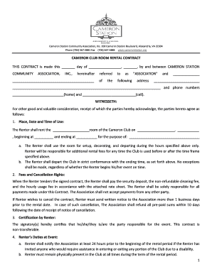 Fillable Online cameronstation CAMERON CLUB RENTAL CONTRACT 6.22.04.doc ...
