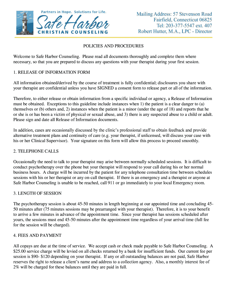 Fillable Online Welcome to Safe Harbor Counseling Fax Email Print ...