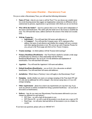 Fillable Online Information Checklist Discretionary Trust Fax Email ...
